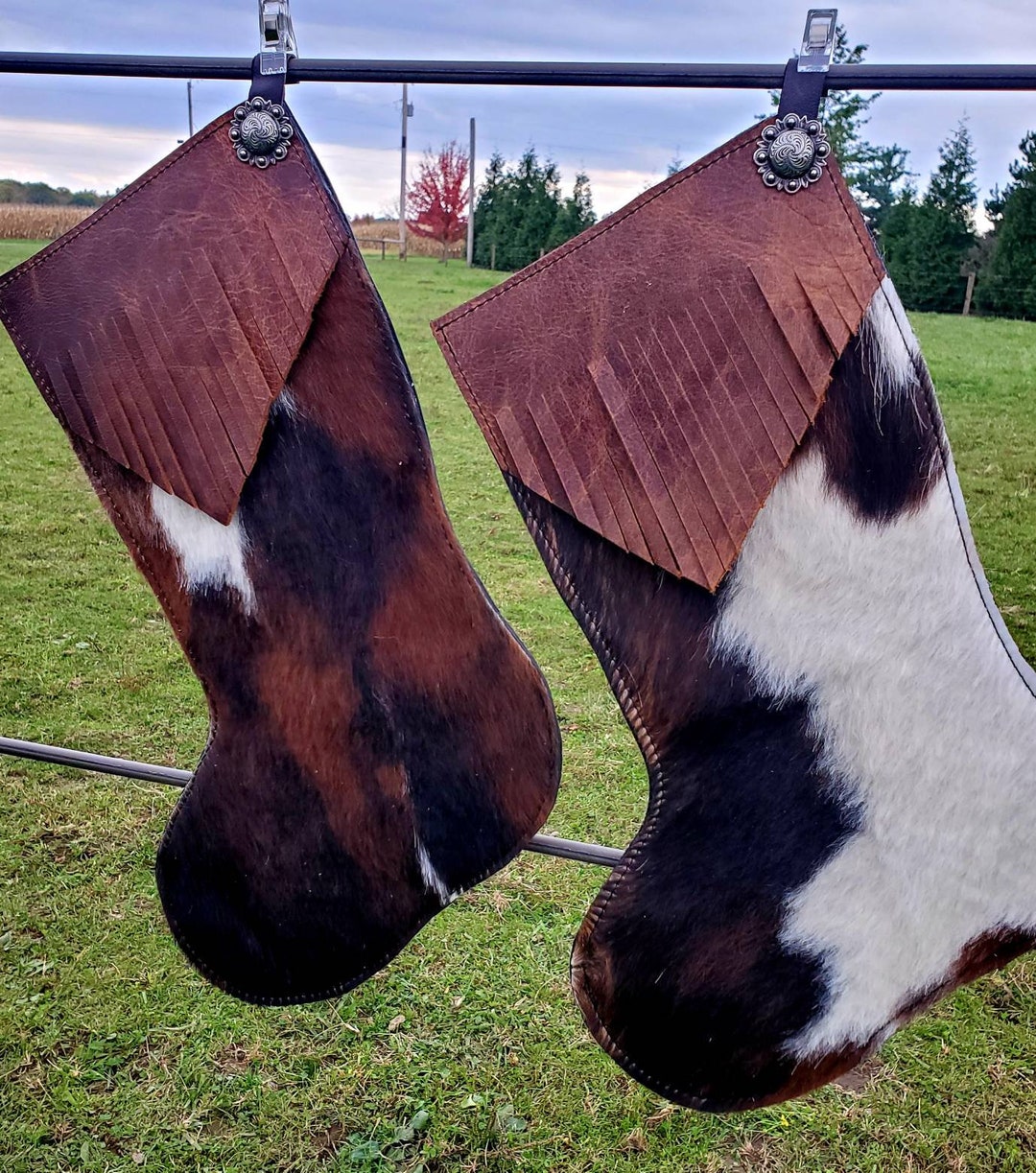 Sale Cowhide Leather Christmas Stocking, Leather Stocking, Fringe ...