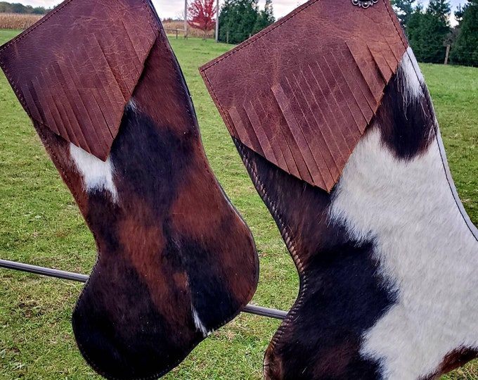Sale Cowhide Leather Christmas Stocking, Leather Stocking, Fringe ...