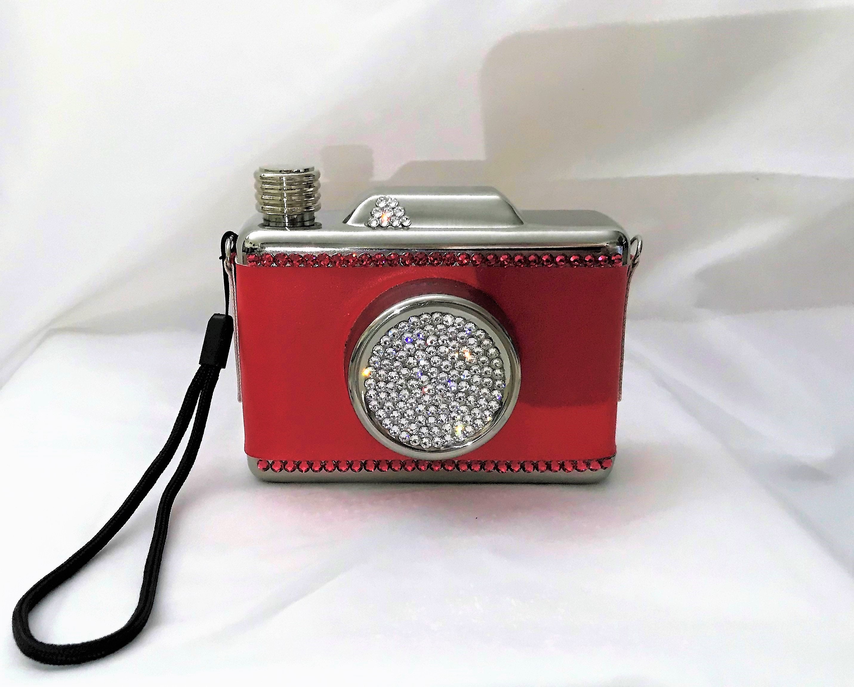 Camera Flask W/swarovski Crystal Stainless Steel 11oz. - Etsy