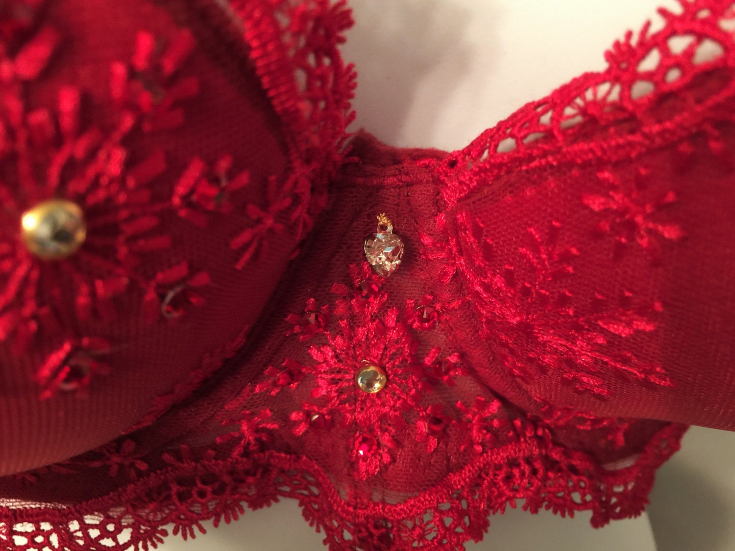 Red Padded Bra W Embroidered Detail Swarovski Crystal Bra and - Etsy
