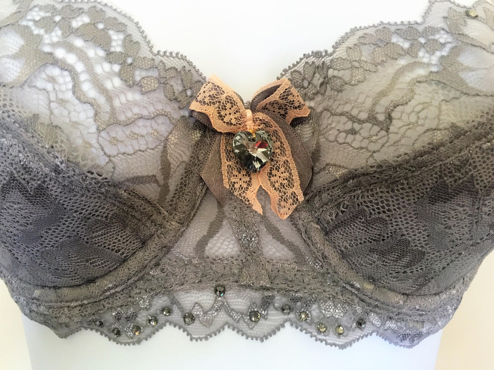 Silver Gray Swarovski Crystal Lace Bra and Panties Set 34C - Etsy