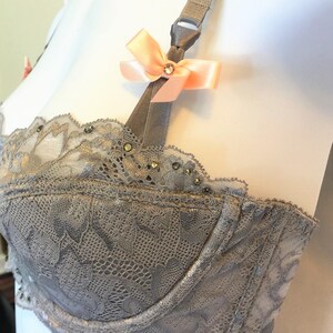 Silver Gray Swarovski Crystal Lace Bra and Panties Set 34C - Etsy