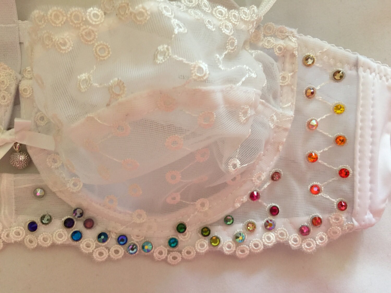 White With Multi Colored Swarovski Crystal Encrusted Bra and Panty Set ...