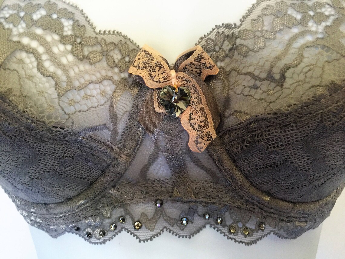 Silver Gray Swarovski Crystal Lace Bra and Panties Set 34C - Etsy