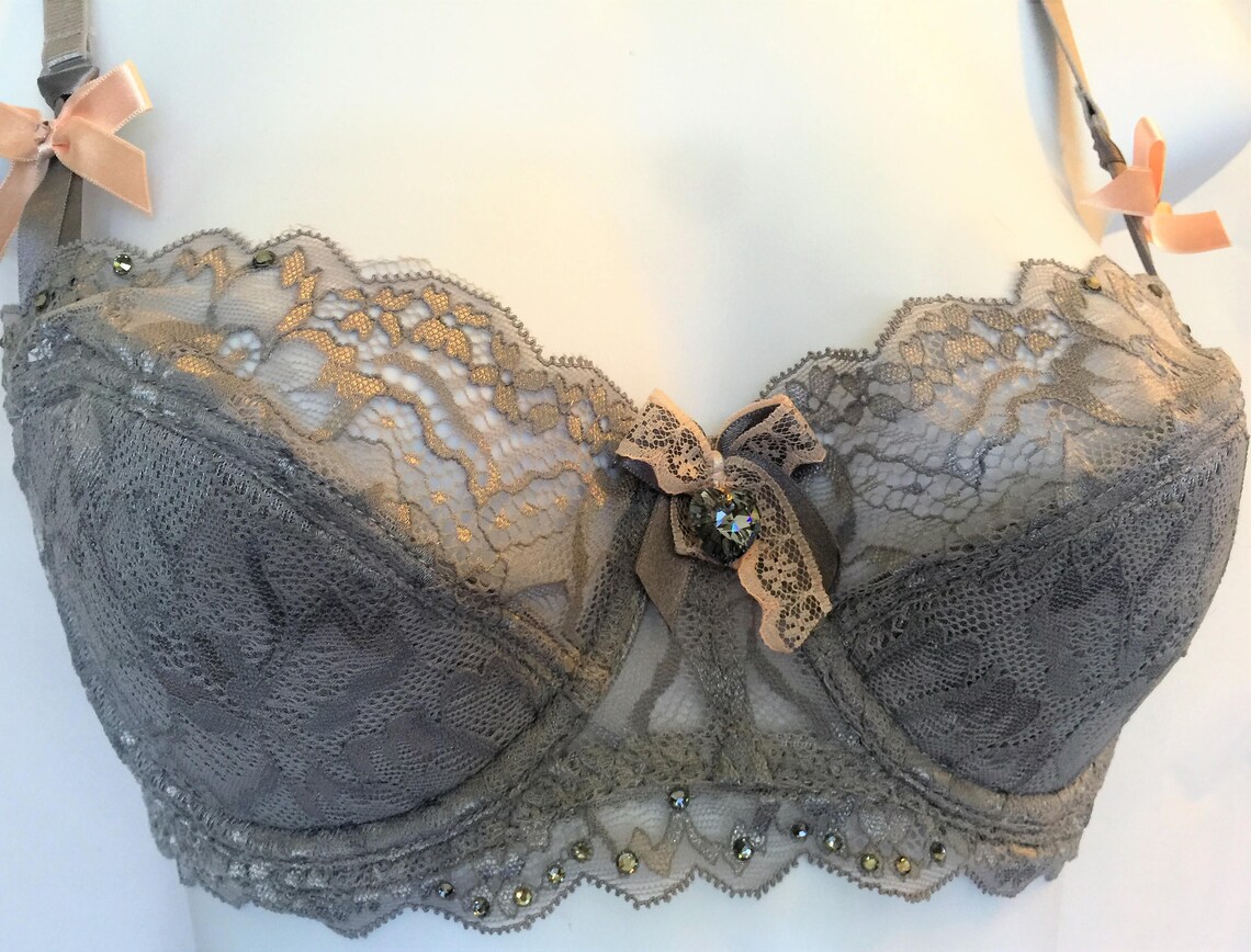 Silver Gray Swarovski Crystal Lace Bra and Panties Set 34C - Etsy