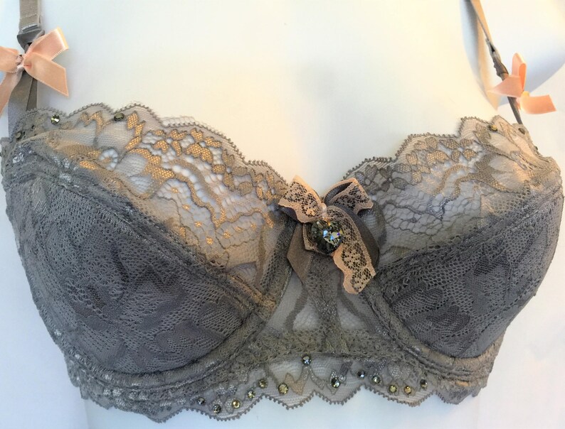 Silver Gray Swarovski Crystal Lace Bra and Panties Set 34C - Etsy