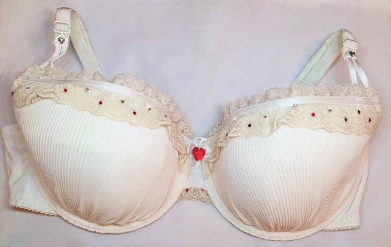 Cream Ivory With Lace Swarovski Crystal Bra and Thong Panties Set 40DD ...