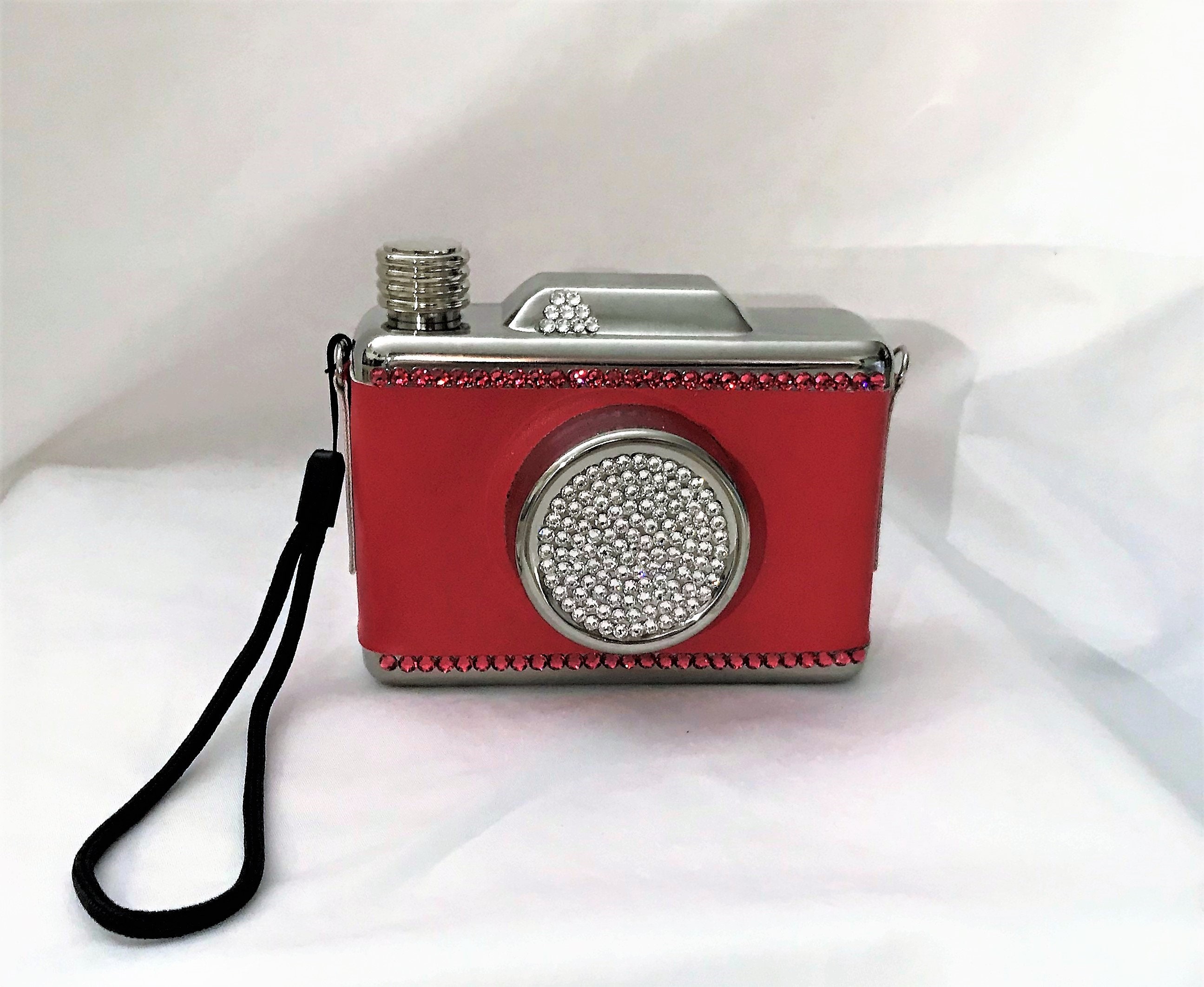 Camera Flask W/swarovski Crystal Stainless Steel 11oz. - Etsy