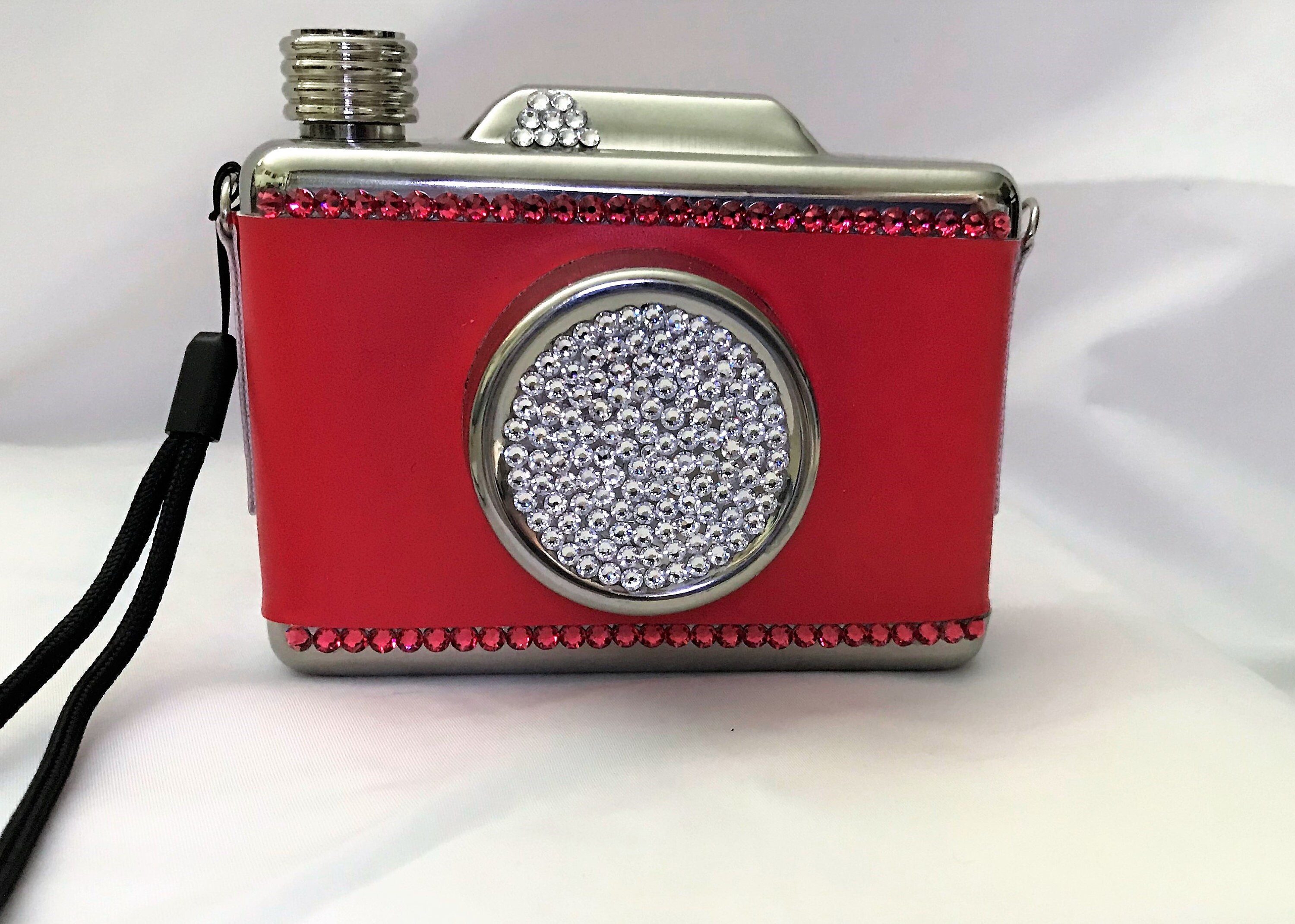 Camera Flask W/swarovski Crystal Stainless Steel 11oz. - Etsy
