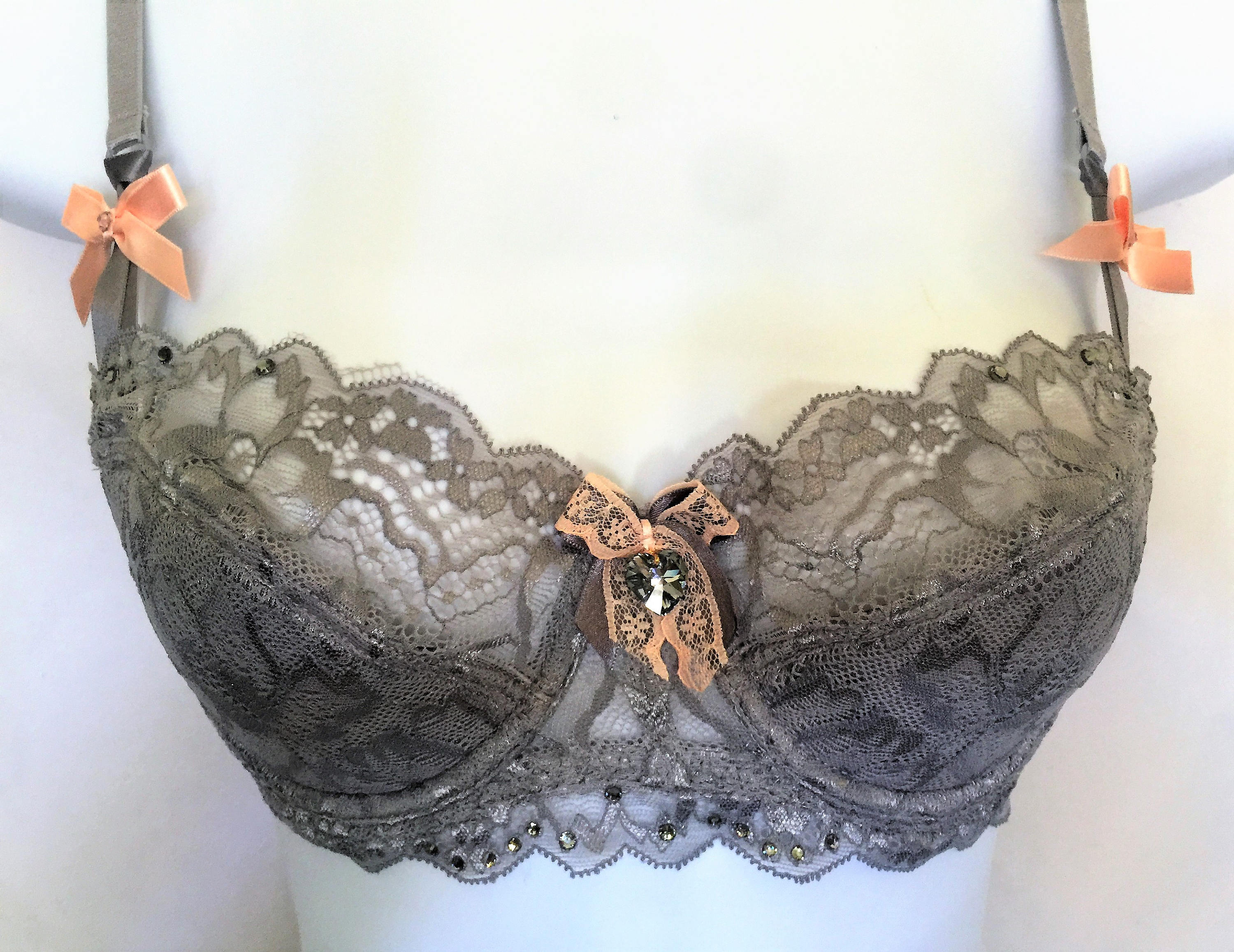 Silver Gray Swarovski Crystal Lace Bra and Panties Set 34C - Etsy