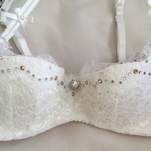 White Lace Swarovski Crystal Bra and Panties Set 32C - Etsy