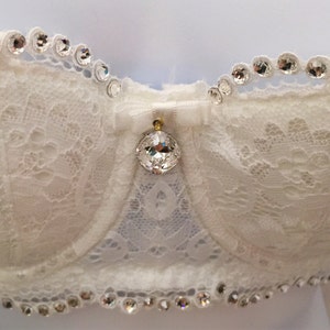 Stunning White Lace Swarovski Crystal Encrusted Bra and Panty Set 36D ...