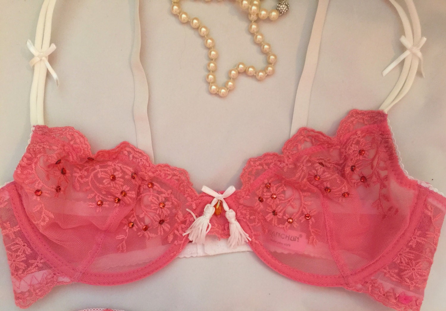 Buy Dark Peach Ornate Lace Swarovski Crystal Bra and Panties Set 36C ...