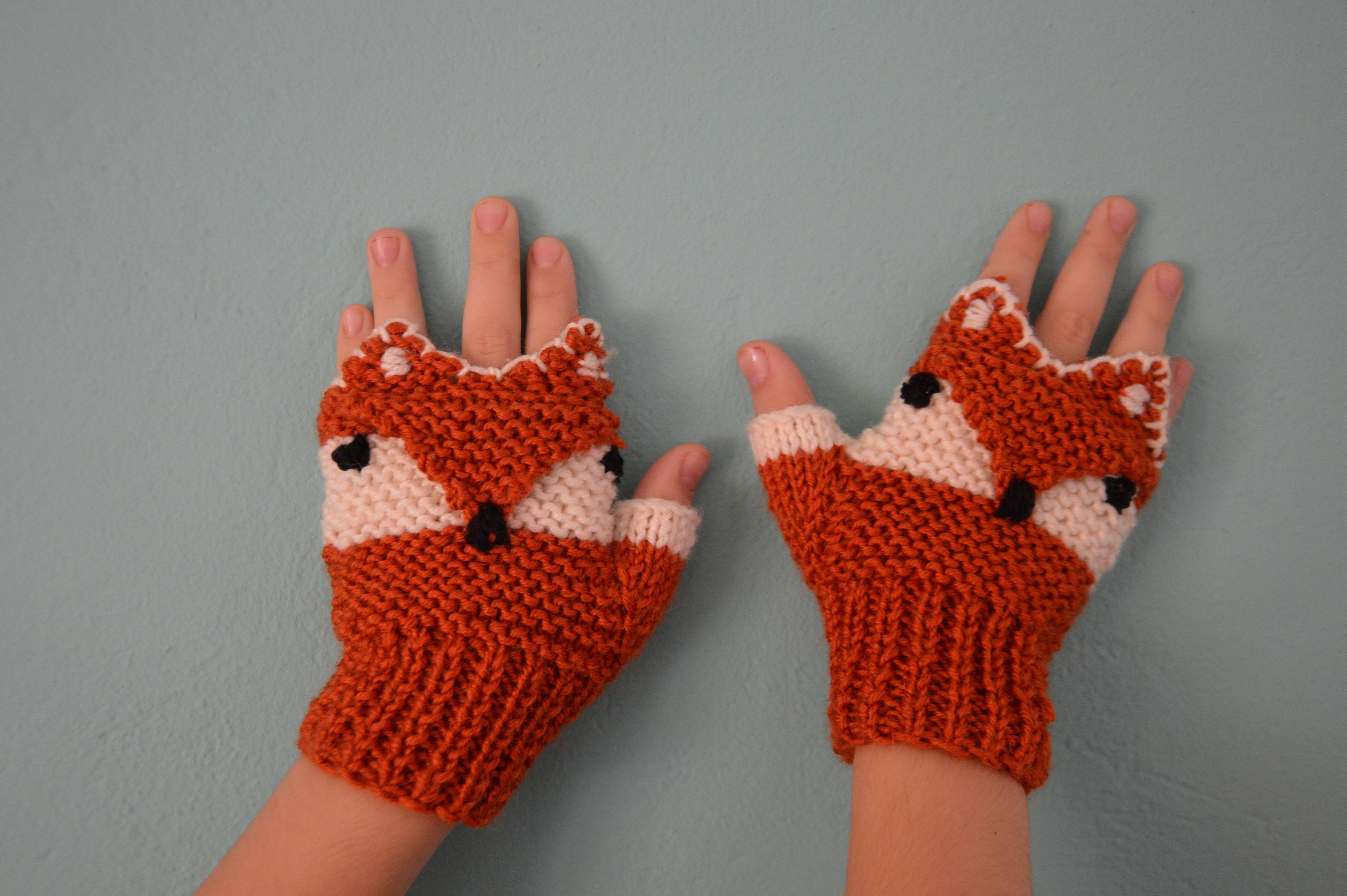 Fingerless Knit Gloves for Kids, Orange Mittens, Hand Knitted Toddler ...