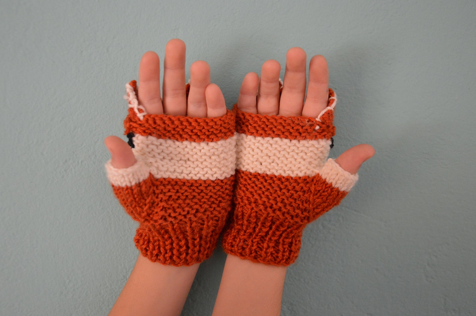 Fingerless Knit Gloves for Kids, Orange Mittens, Hand Knitted Toddler ...