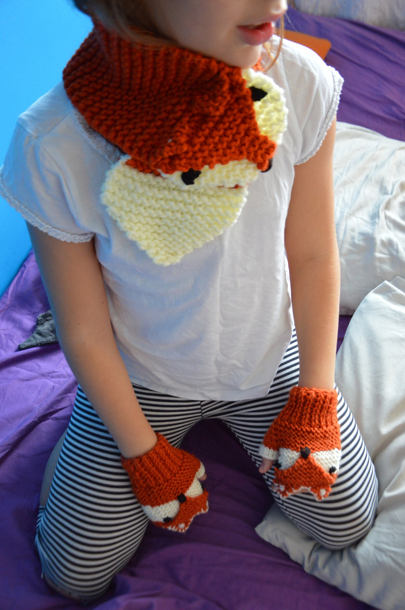 Fingerless Knit Gloves for Kids, Orange Mittens, Hand Knitted Toddler ...