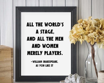 All the World's A Stage Shakespeare Print as You Like It - Etsy