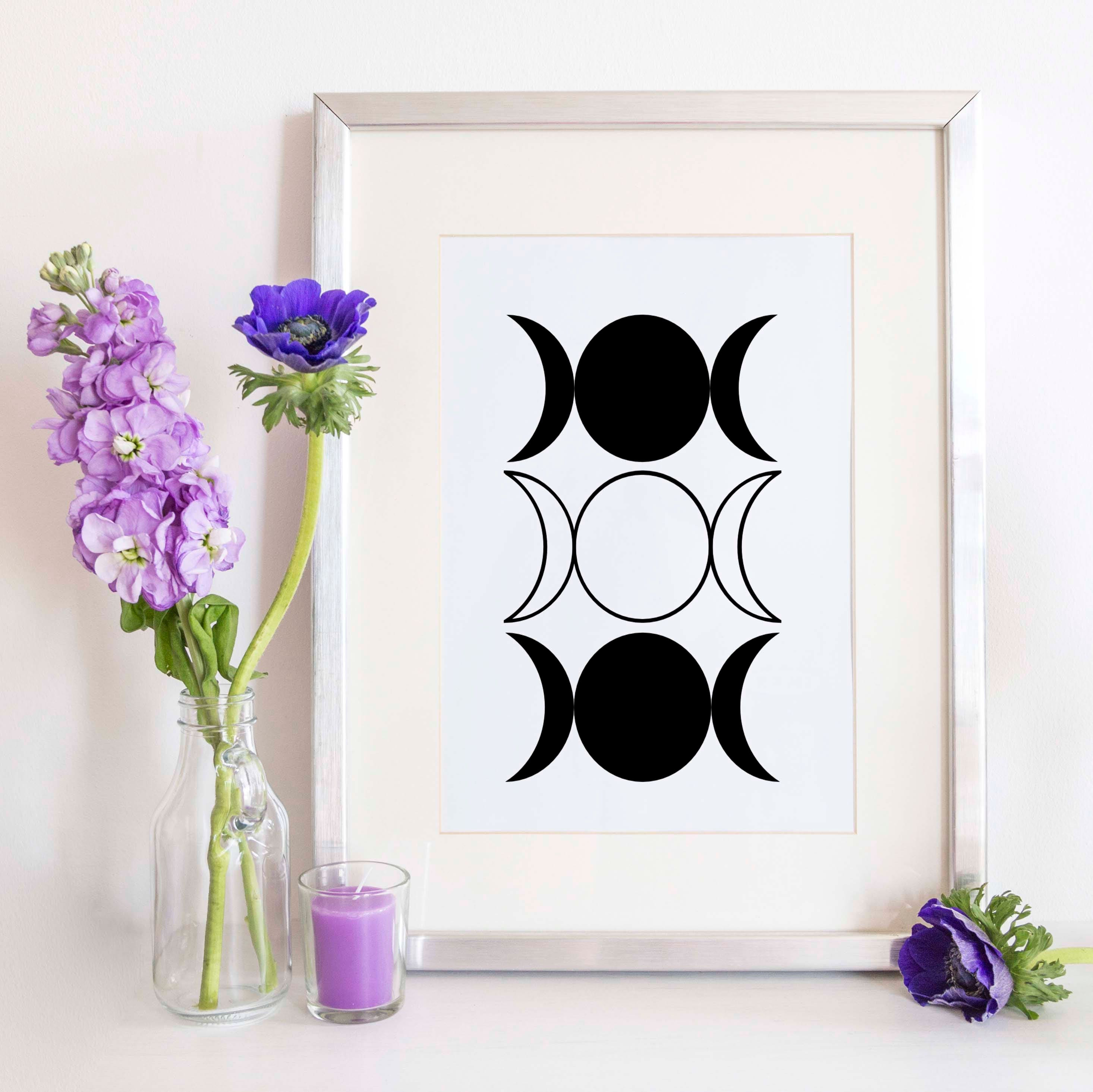 Moon Phases Art, Triple Moon Goddess, Moon Print, Witch Art Print ...