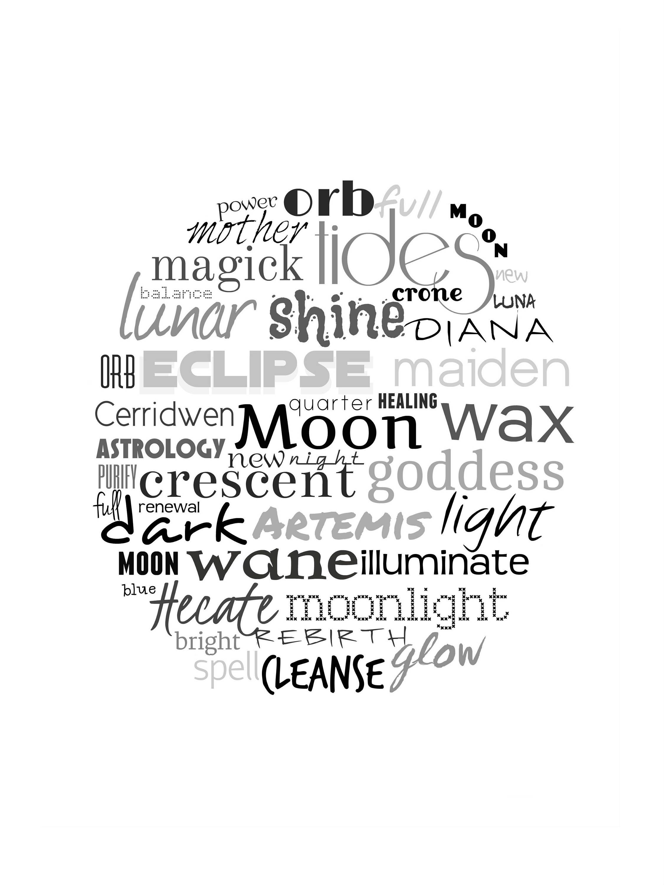 Moon Print, Moon Decor, Moon Phase, Moon Goddess, Mother Maiden Crone ...