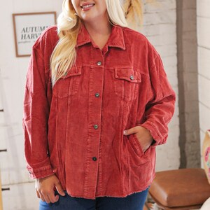 Shacket, LT Rust Ribbed Cotton Oversized Corduroy Frayed Shacket, Womens Jacket, Button Down ...