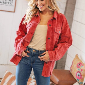 Shacket, LT Rust Ribbed Cotton Oversized Corduroy Frayed Shacket ...