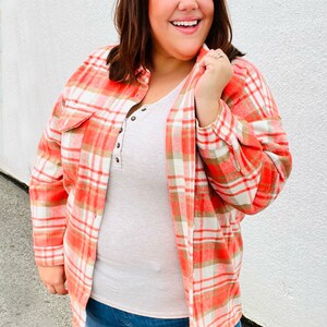 Shacket, Layer up Orange Plaid Flannel Button Down Shacket - Etsy