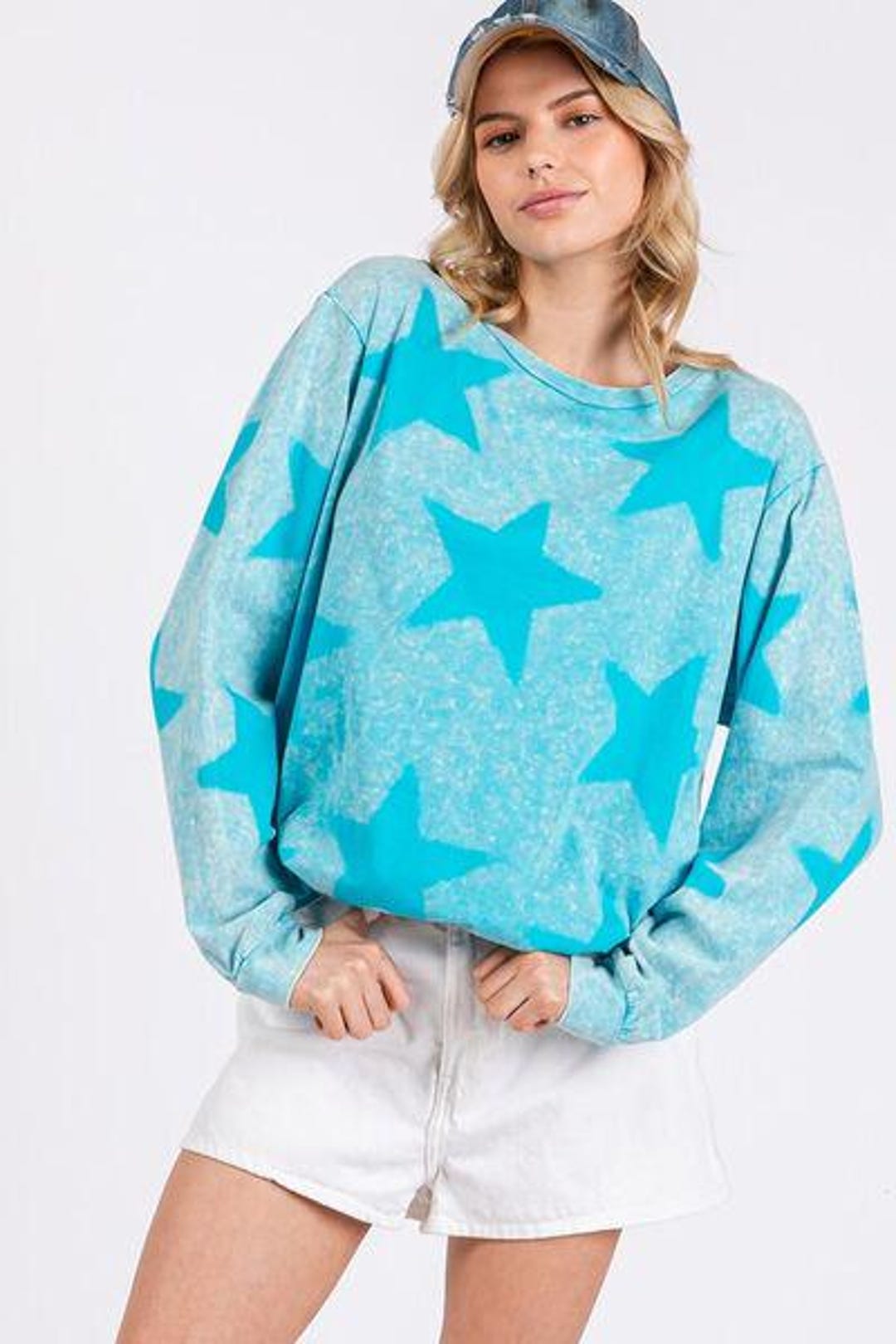 Celestial Sweater, Starry Tops, Cute Pullover Top, Sky Blue Starry ...