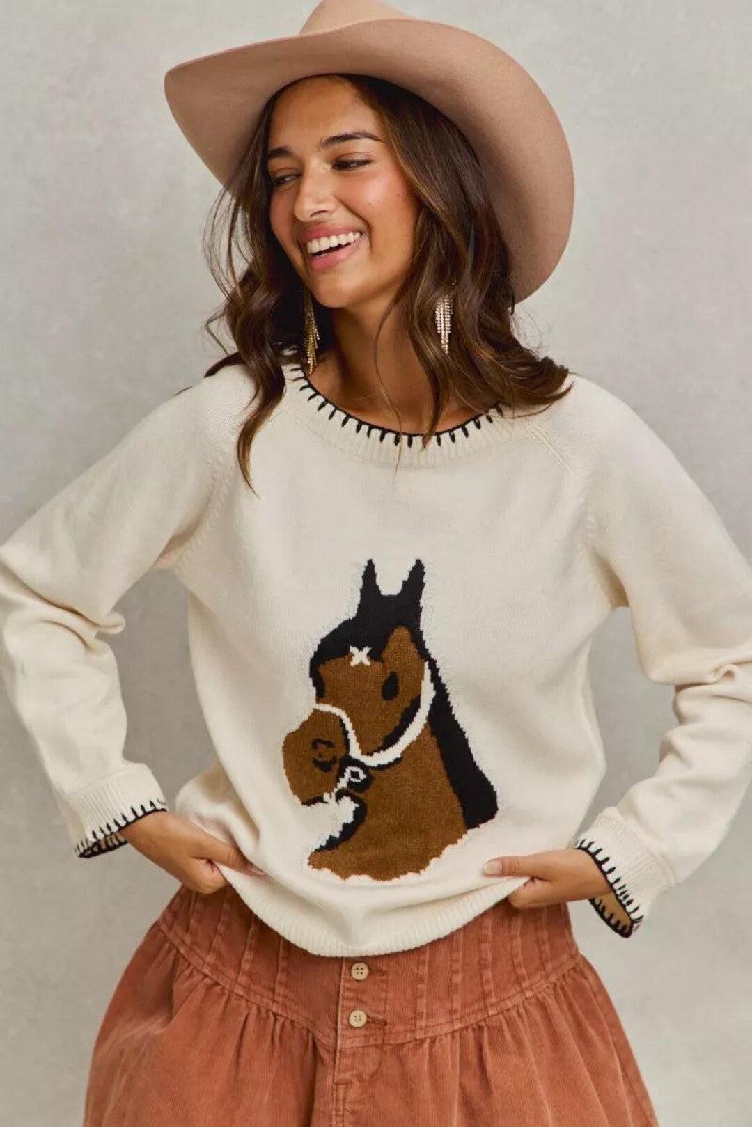 Sweater Horse Knit Cozy Equestrian Western Sweater Top With Blanket ...