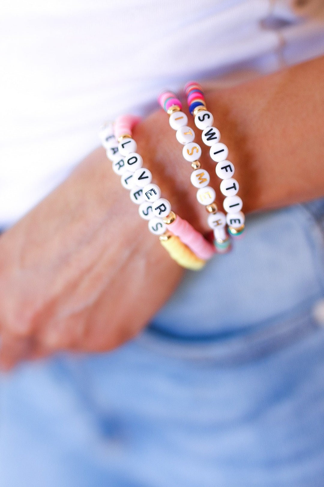 Eras Tour Bracelet, Taylor Swifty Yellow fearless & Pink lover Swifty ...