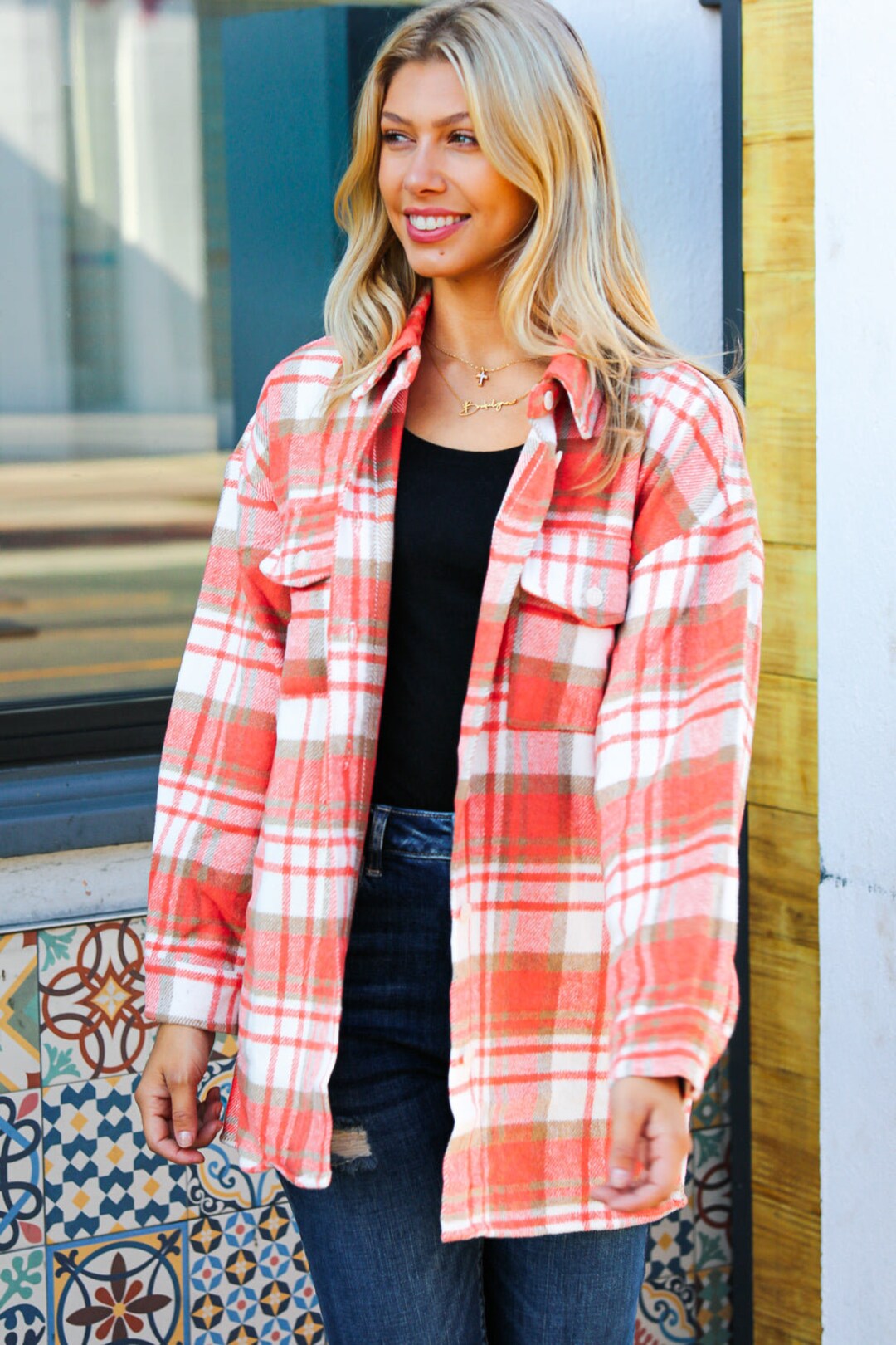 Shacket, Layer up Orange Plaid Flannel Button Down Shacket - Etsy