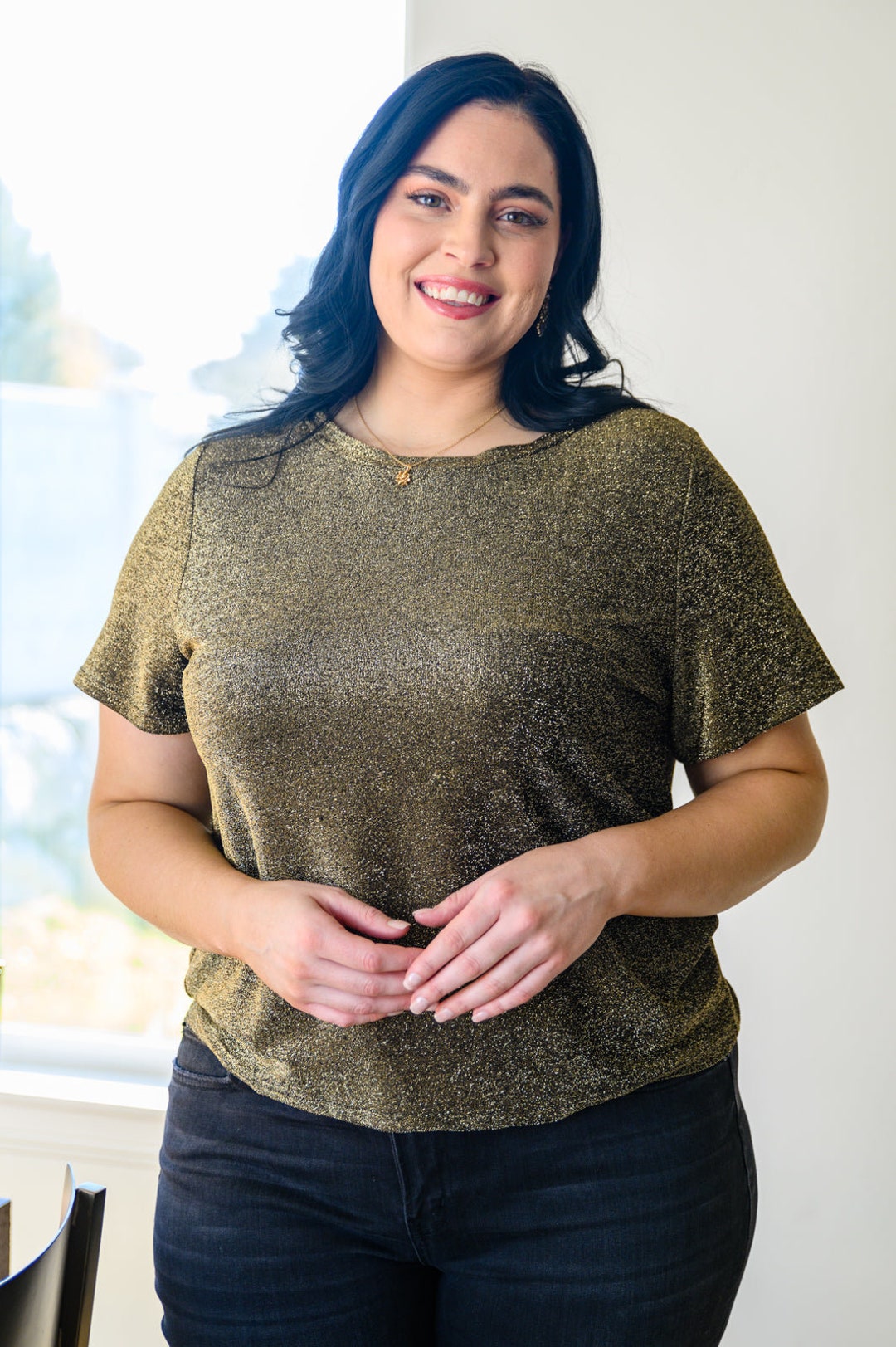 Sparkle Tee, Sweetly Twinkle Short Sleeve Knit Top, Cute Shimmer Top ...