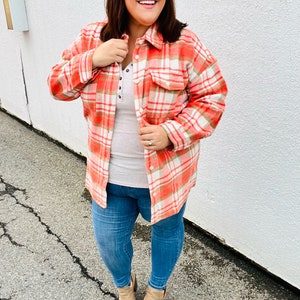 Shacket, Layer up Orange Plaid Flannel Button Down Shacket - Etsy