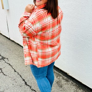 Shacket, Layer up Orange Plaid Flannel Button Down Shacket - Etsy