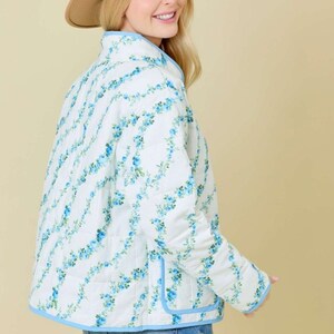 Quilted Jacket, Sweet Petals Quilted Jacket in Sky, Blue Floral Womens ...