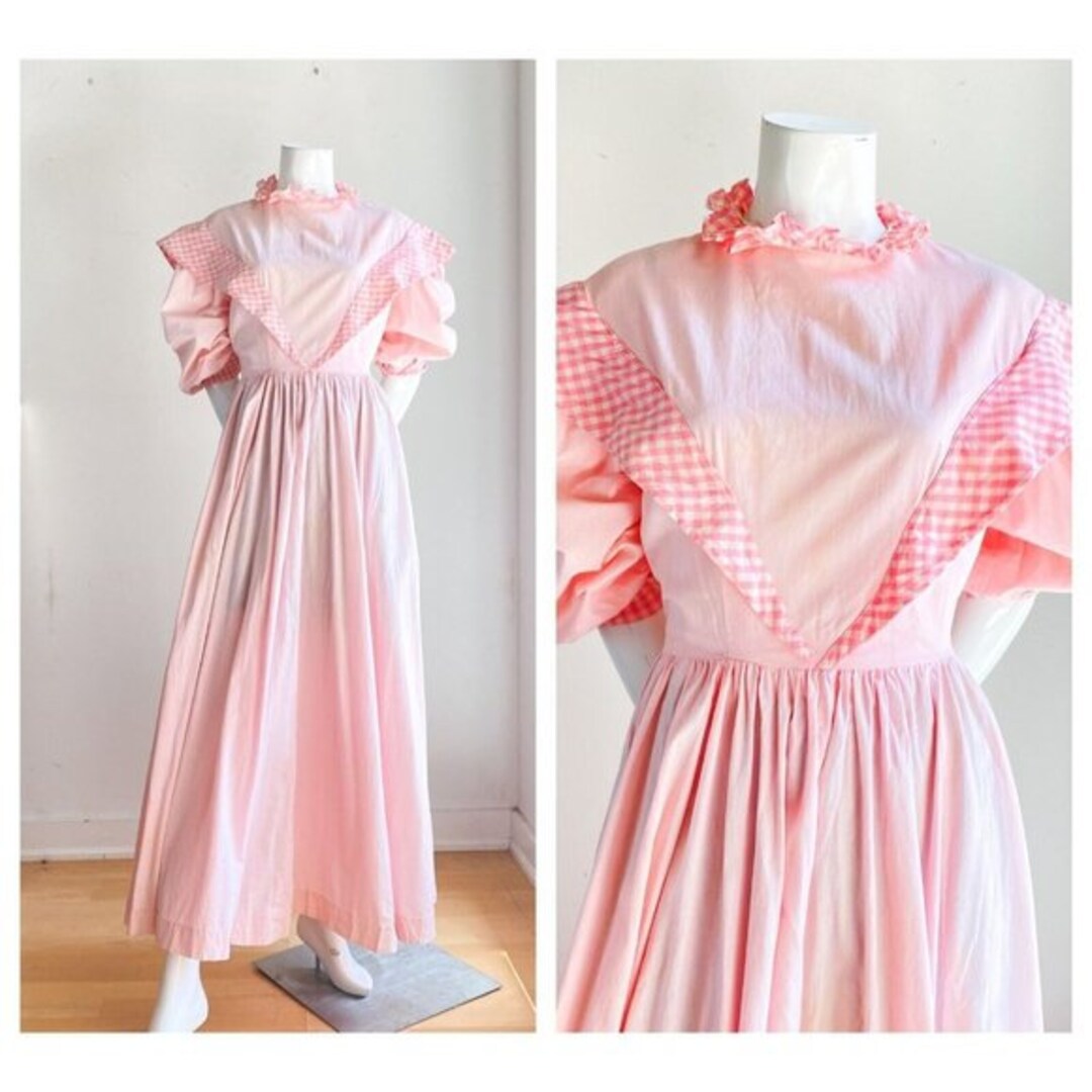 Vintage Pastel Pink Boho Modest Prairie Dress Long Sleeve Circle Skirt ...