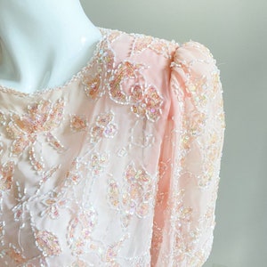 Vintage SILK Peach Pink Beaded Embroidered Cropped Evening Top M - Etsy