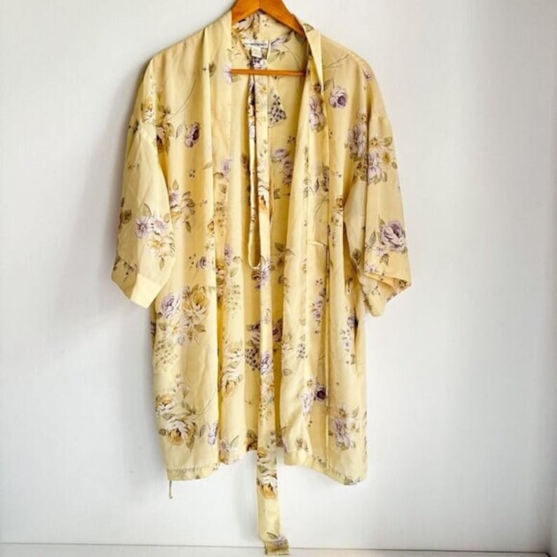 Vintage Victorias Secret Ivory Pastel Yellow Floral Short Robe S - Etsy