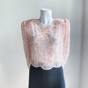 Vintage SILK Peach Pink Beaded Embroidered Cropped Evening Top M - Etsy