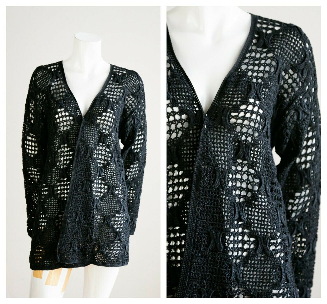 Vintage Black Cordé Crochet Knit Open Front Ooak Couture Quality ...
