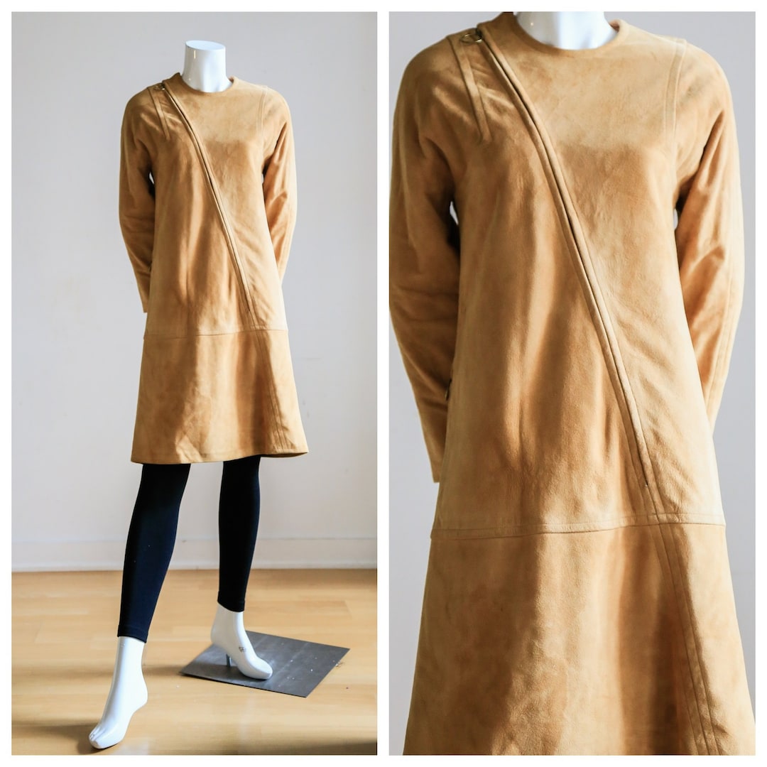 60s Camel Soft Deer Skin Tunic | Leather Tunic Dress | Asymmetrical ...