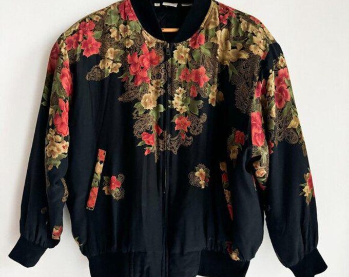 Vintage All Silk Floral Print Bomber Jacket M Oversized - Etsy