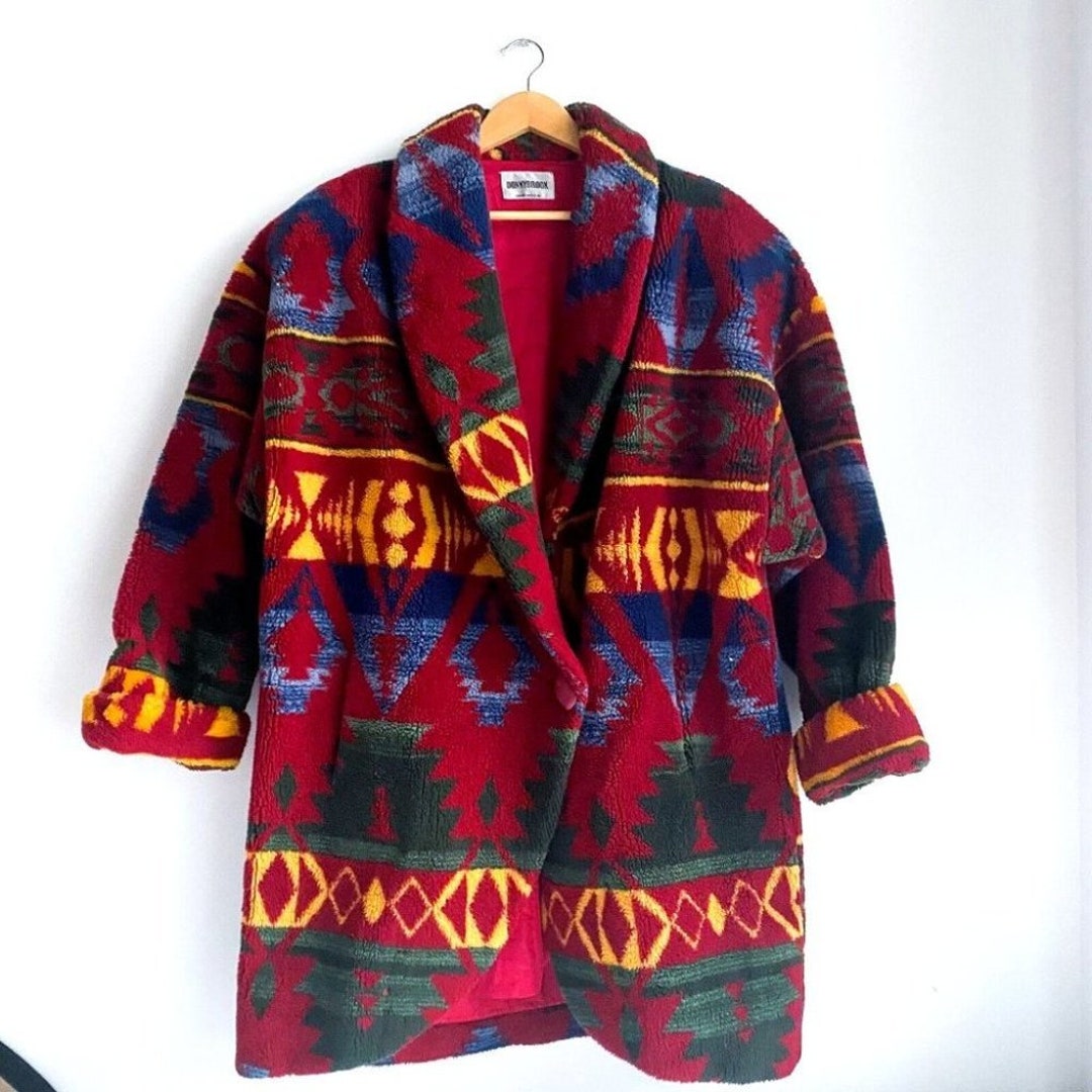 Vintage Donny Brook Faux Fur Southwestern Print Oversized Coat XL - Etsy