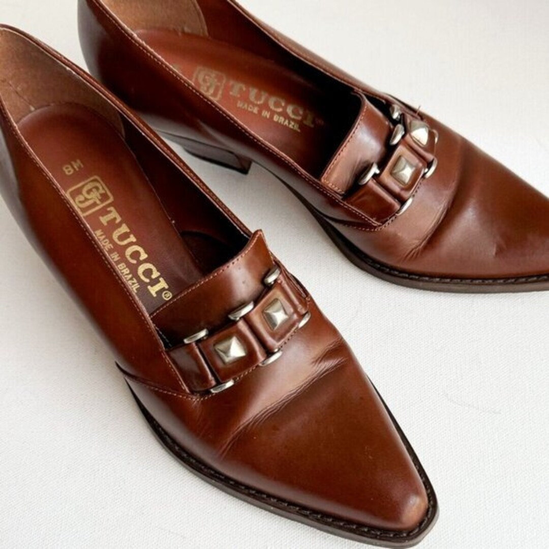 Vintage Leather Tucci Made in Italy Brown Unique Heel Loafers Shoeties ...