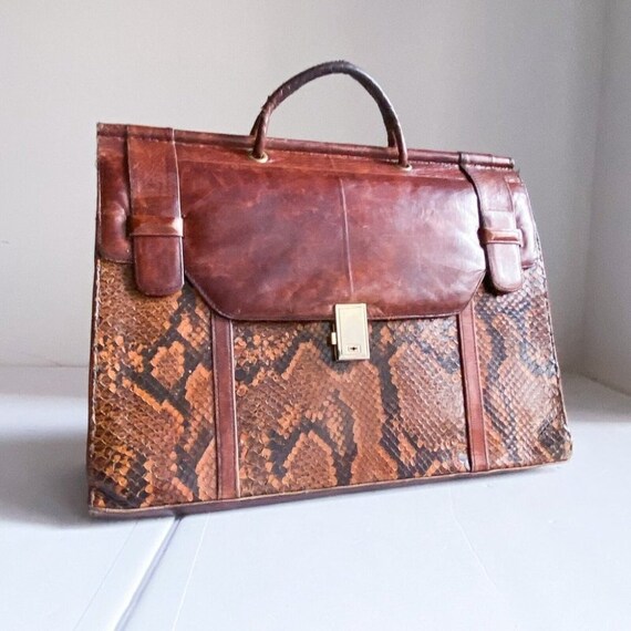 Vintage Leather Snakeskin Doctor Style Bag - Gem