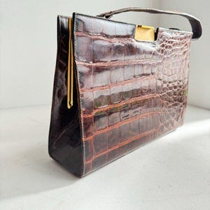 Vintage 50s 60s Crock Skin Brown Medium Top Handle Bag - Etsy