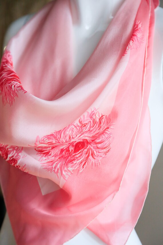 Pink Floral Silk Scarf with Hand Rolled Edges | Uniqu… - Gem
