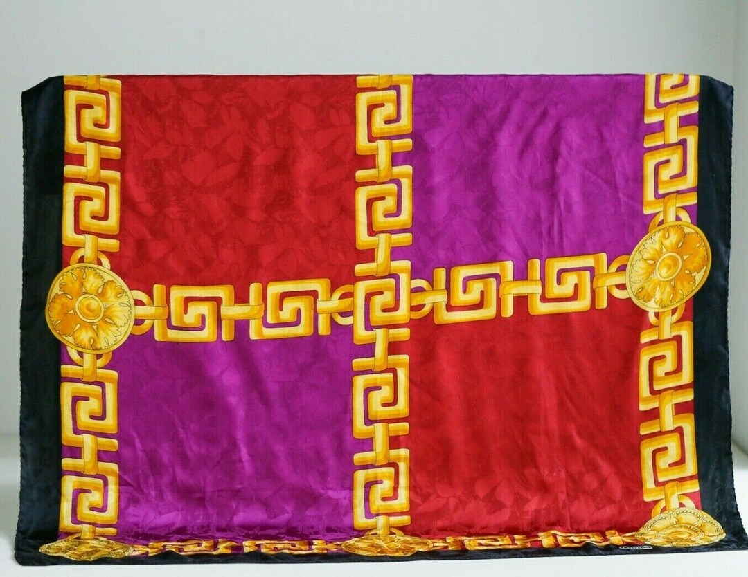 Vintage Pinto Colourful Baroque Print 90s Hand Rolled Silk Scarf Large ...