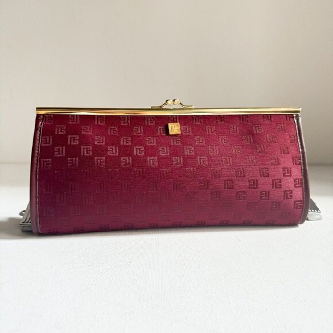 Vintage Pierre Balmain Burgundy Fabric Monogram Print Clutch - Etsy