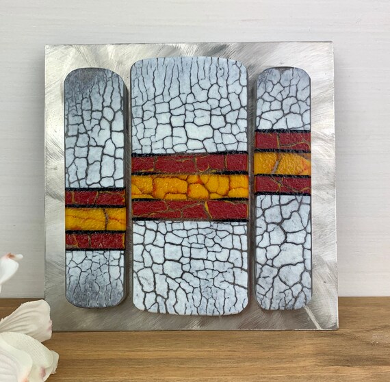 White Crackle Glass Art With Red and Orange on a 6 X - Etsy