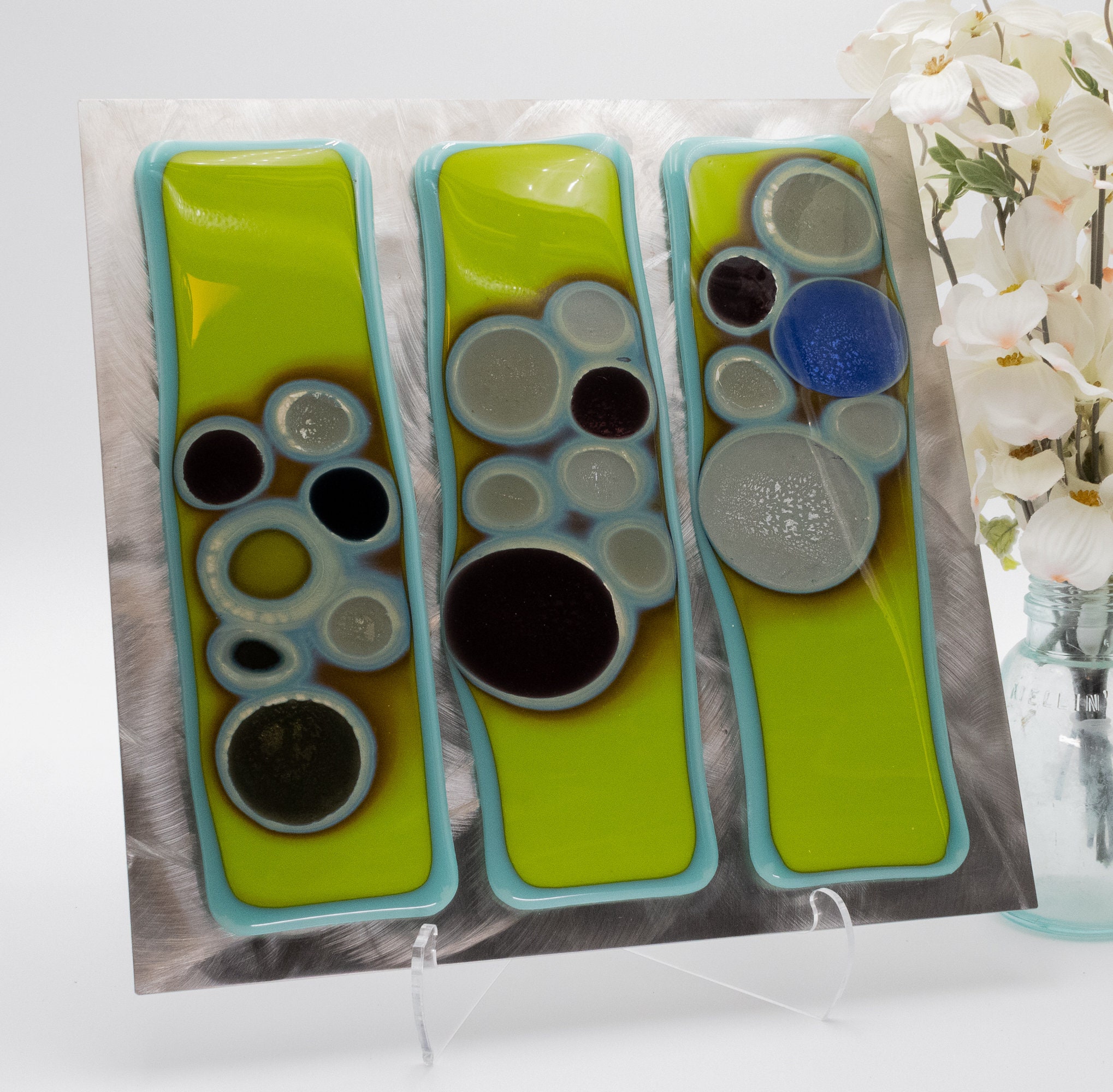 Lime Green Modern Glass and Steel Wall Art Unique Perfect for Any Room ...